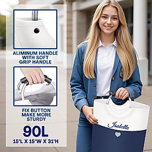 Personalized Laundry Basket, Embroidered Travel Laundry Hamper, Collapsible Laundry Baskets for College Dorm, Dirty Clothes Hamper, Waterproof Extra Large Laundry Bag with Handles with Name 90L-Grey