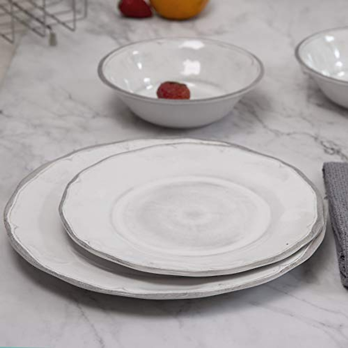 Melamine Dishes Dinnerware Sets - 12pcs Melamine Dinner Plates, Salad Plates and Bowls, for Everyday Use