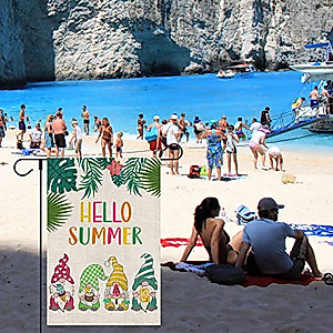 OPULANE Hello Summer Garden Flag Gnomes Beach 12x18 Inch Double Sided Small Vertical Burlap Yard Flags Seasonal Outdoor Decor for Farmhouse Rustic Home Lawn Patio Wedding Outside E1104