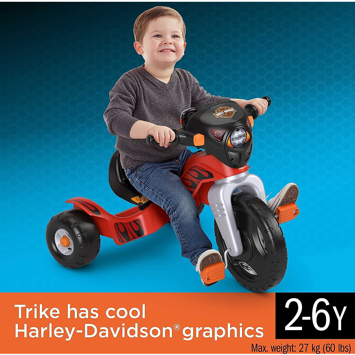Fisher-Price Harley Davidson Toddler Tricycle Ride-On Preschool Toy, Lights & Sounds Trike with Adjustable Seat