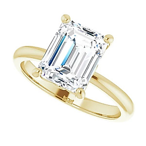 Moissanite Engagement Ring 2 Carat Emerald, Handmade 925 Silver, 10K/14K/18K Solid Gold, Solitaire Ring Bridal Wedding Gifts for Women, Anniversary Ring, VVS1, Colorless (925 Silver (Yellow Gold Plated))
