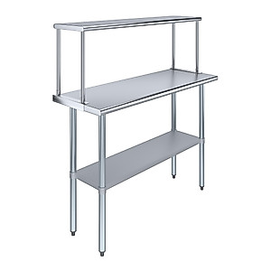 Stainless Steel Work Table with Wide Single Tier Overshelf | Metal Kitchen Prep Table & Shelving Combo (18" x 48" Work Table + 12" Overshelf)
