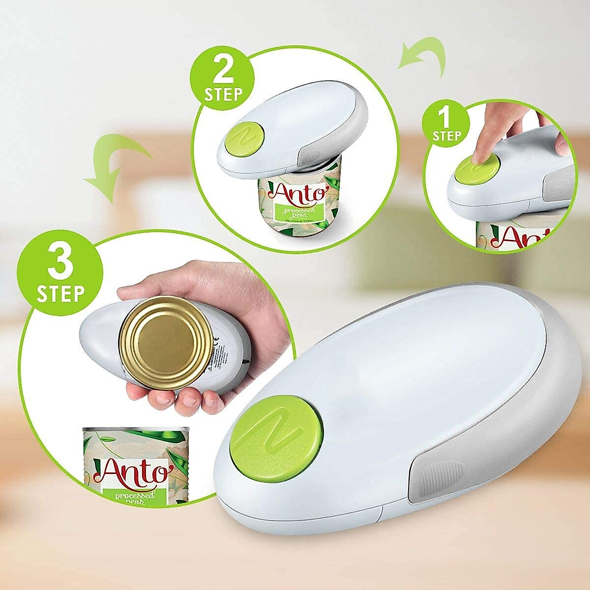 NOLTSE Electric Can Opener, Safety Can Opener Smooth Edge, A button to Open Your Cans, No Sharp Edge, FoodSafe, Battery Operated, Mini Can Opener Electric Kitchen, 2021White