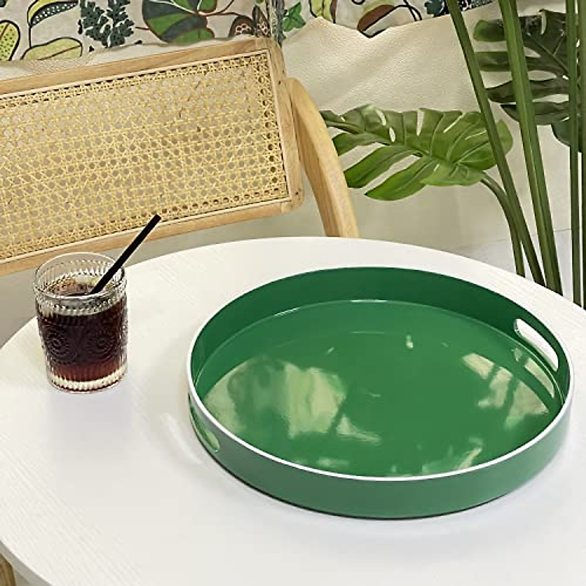 Zosenley Decorative Tray, Plastic Tray with Handles, Modern Vanity Tray and Serving Tray for Ottoman, Coffee Table, Kitchen and Bathroom, Size 13" (Emerald)