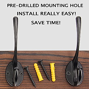 BEIUTAO Coat Rack Wall Mounted, Wooden Board Coat Rack with 5 Coat Hooks, Heavy Duty, Wall Hooks for Coat Towel Bags, Entryway, Bathroom (Black, 2 Packs)