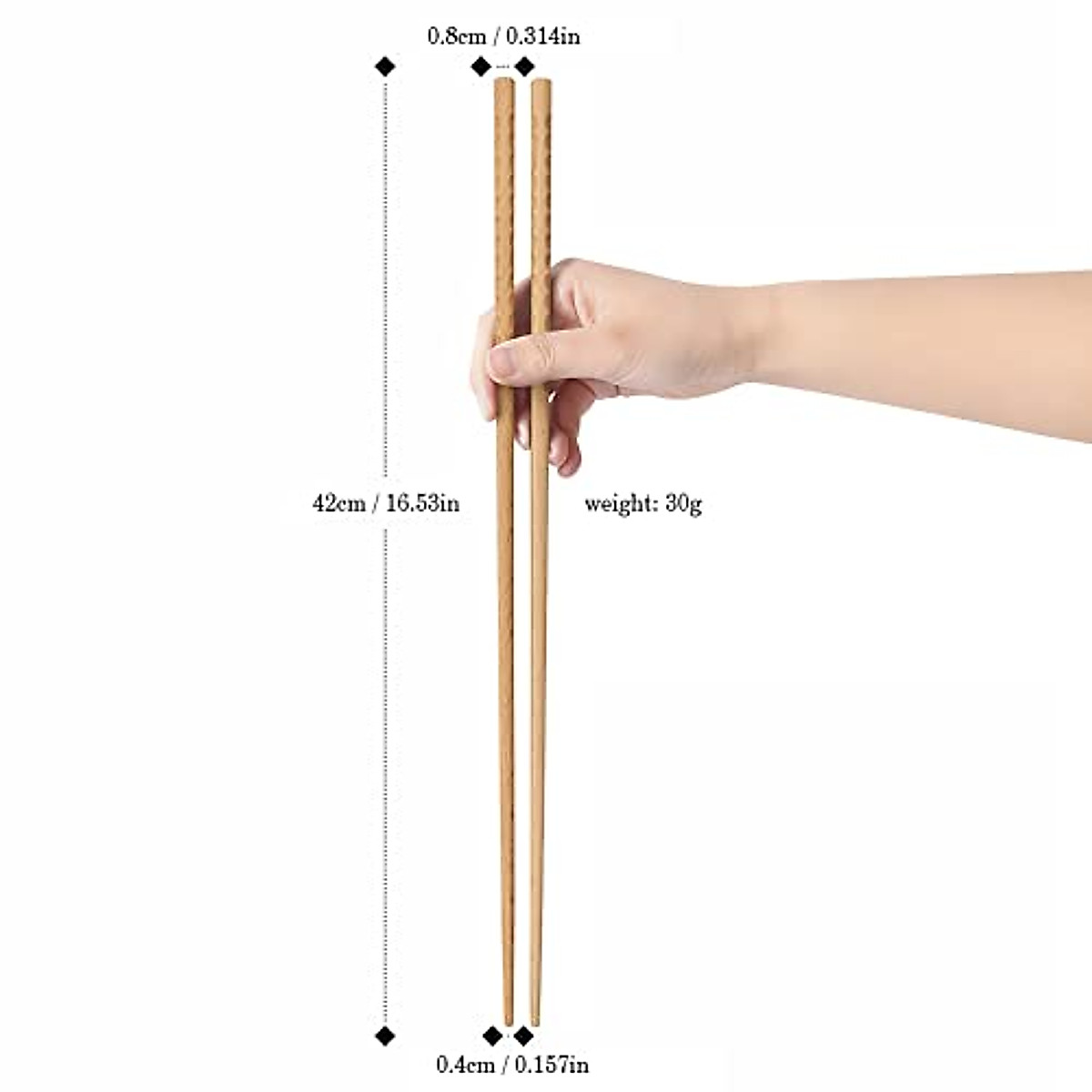 2 Pairs 16.5 inches Long Wooden Cooking Chopsticks, Reusable Wood Chopsticks for Noodles Frying Hot Pot ,Extra Long Kitchen Cooking Chop Sticks