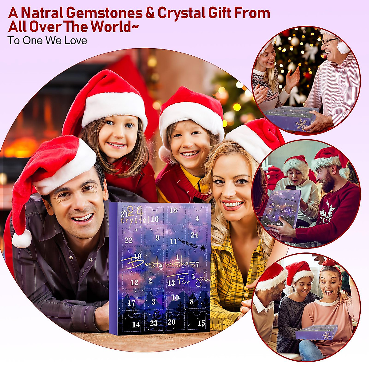 JELMOK Advent Calendar 2024, 24 Days Natural Healing Crystal Gemstones Minerals & Fossils Advent Calendar Crystals Christmas Calendar Enthusiasts Rocks Collection for Xmas Girls Boys Kids Men Women (Purple)