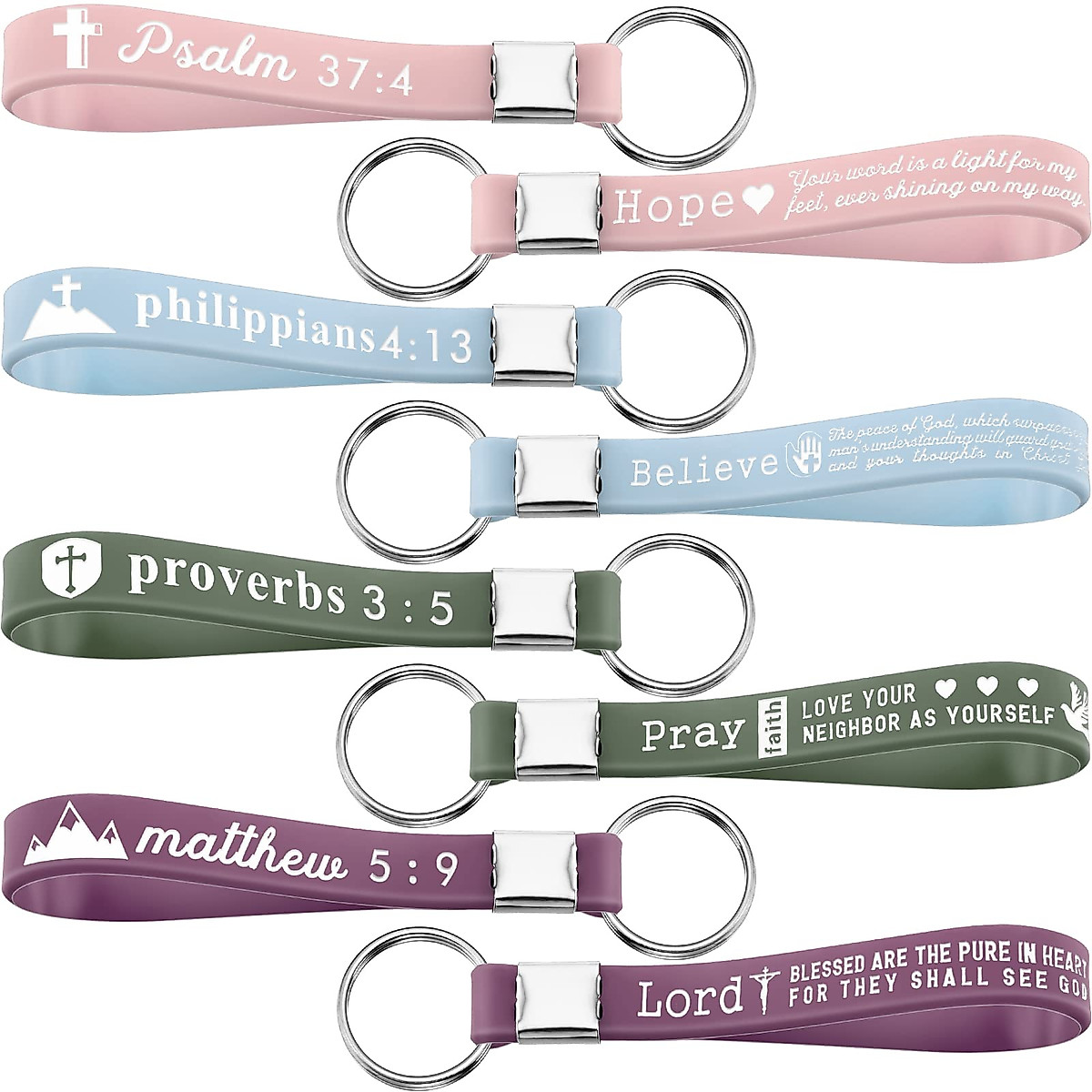 Sureio 24 Pcs Christian Bible Keychains with Scripture Inspirational Religious Keychains Verses Church Gift(Bright Colors)