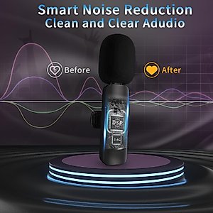 Caymuller Professional Wireless Lavalier Lapel Microphone for iPhone iPad, Mini Lapel Mics Plug-Play 2.4G Ultra-Low Delay Noise Reduction Chip for Video Recording Interview Podcast Vlog YouTube Tiktok