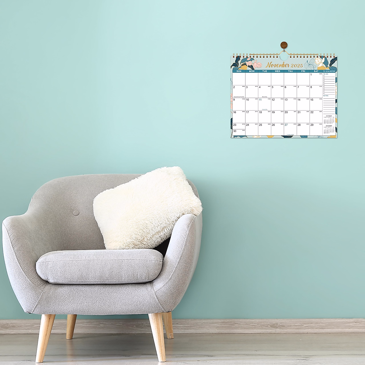 2025-2026 Calendar - Wall Calendar 2025-2026, Jul.2025 - Dec.2026, 8.5" x 11", 2025-2026 Wall Calendar with Twin-Wire Binding, Hanging Hook, Unruled Block - Engraved Art Floral