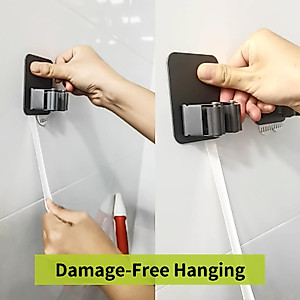 PHIXBEAR Damage Free Hanging Mop and Broom Holder, Wall Mount Stainless Broom Hanger No Drill Self Adhesive, 2 Holder, 8 Strips