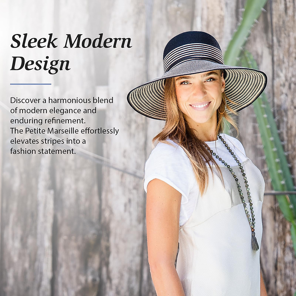 Wallaroo Hat Company Women’s Petite Marseille Sun Hat – UPF 50+ Sun Protection, Packable Design and Adjustable Sizing for Smaller Crown Sizes – Sun Hat for Elegant Outdoor Events (White/Beige/Camel)