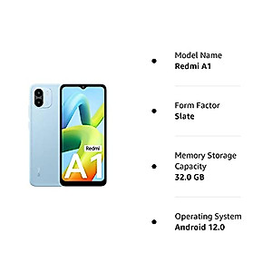 Xiaomi Redmi A1 (220733SL) Dual SIM, 32GB + 2GB RAM, Factory Unlocked GSM, International Version (Fast Car Charger Bundle) - (Blue), Light Blue