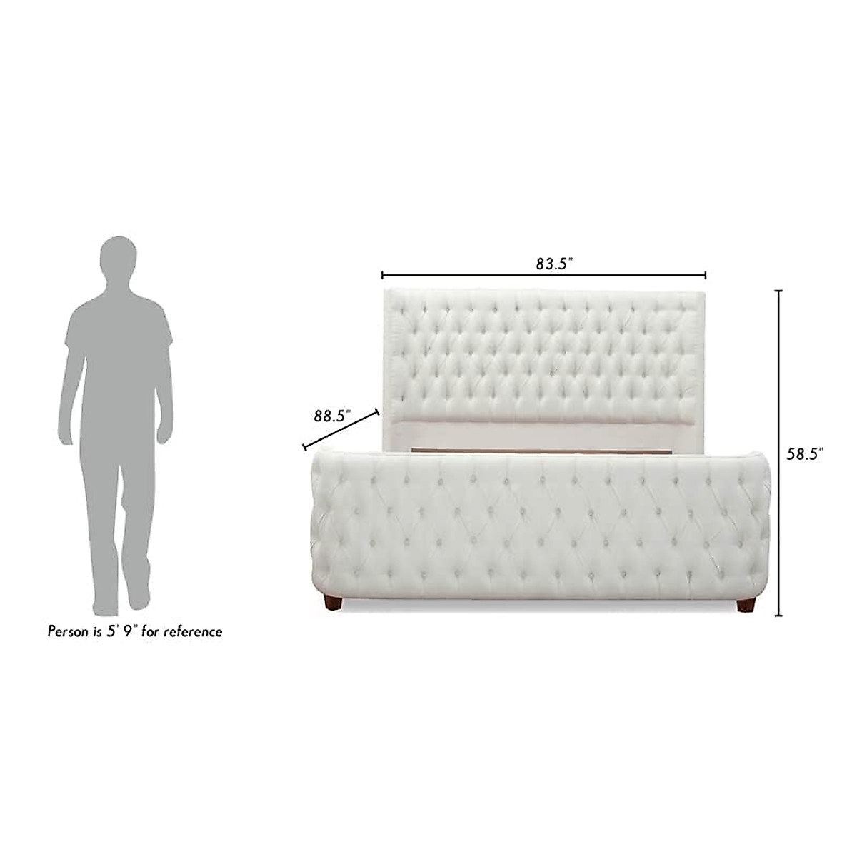 Jennifer Taylor Home Brooklyn King Tufted Panel Bed Headboard and Footboard Set, Antique White Polyester