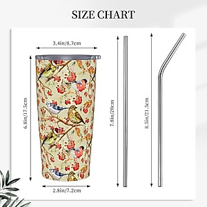 20oz Tumbler Watercolor Cute Birds Double Wall Vacuum Insulated Coffee Mug with Lid and Metal Straw Brush Reusable Stainless Steel Water Bottle Travel Cup Gifts for Car Ice Drinks Hot Beverage