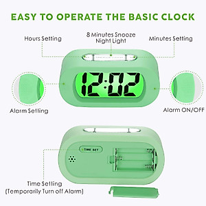 Plumeet Kids Alarm Clock Large Digital LCD Travel Alarm Clocks with Snooze and Night Light - Ascending Sound and Handheld Size - Best Gift for Kids (Cyan)