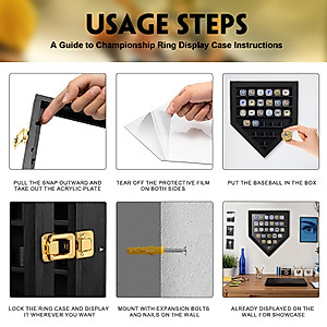 Kacorn Championship Ring Display Case, 12 Ring Posts Sports Ring Display Case Wooden Shadow Box for Baseball Basketball Football Softball Award Rings Fan Souvenirs