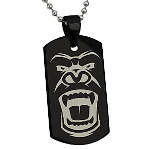 Tioneer Black Stainless Steel Formidable Kong Gorilla Dog Tag Pendant Necklace