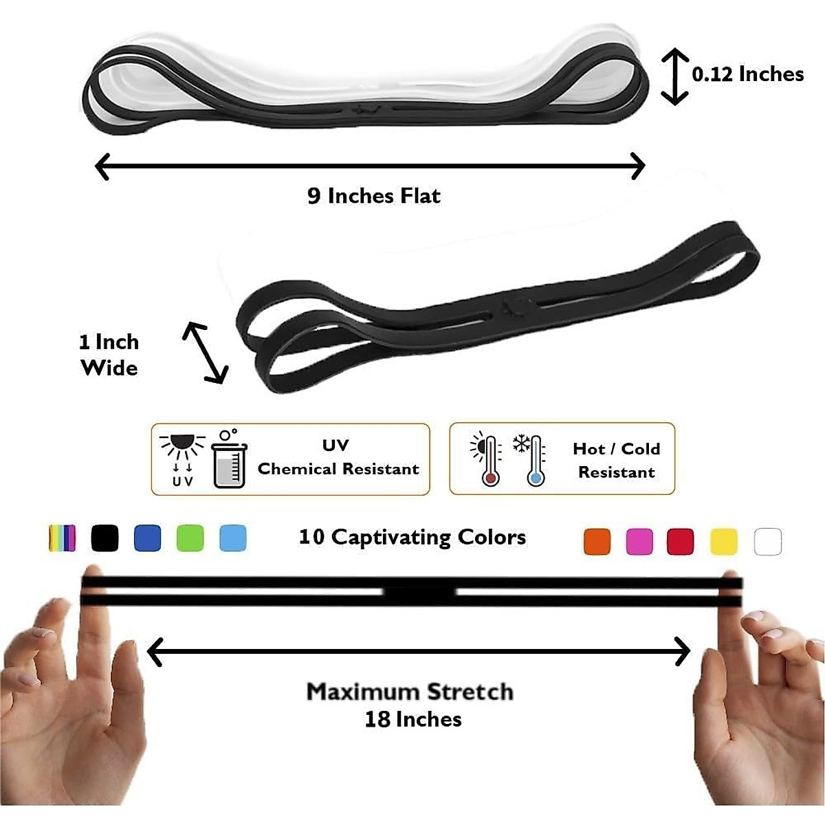 GRIFITI H Band Joes Colorful Cross Style 4, 6, 9, 12 Inch Assorted 20 Pack X Shape Wrist, Folders, Cameras, Art, Cooking, Wrapping, Exercise, Bag, Dungies, Big Strong & Heavy Duty Silicone Long Rubber