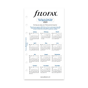 Filofax Refill, Personal/Compact Size, Day on One Page with Appointments, Ruled, White Paper, English, 2023 (68441-2018)