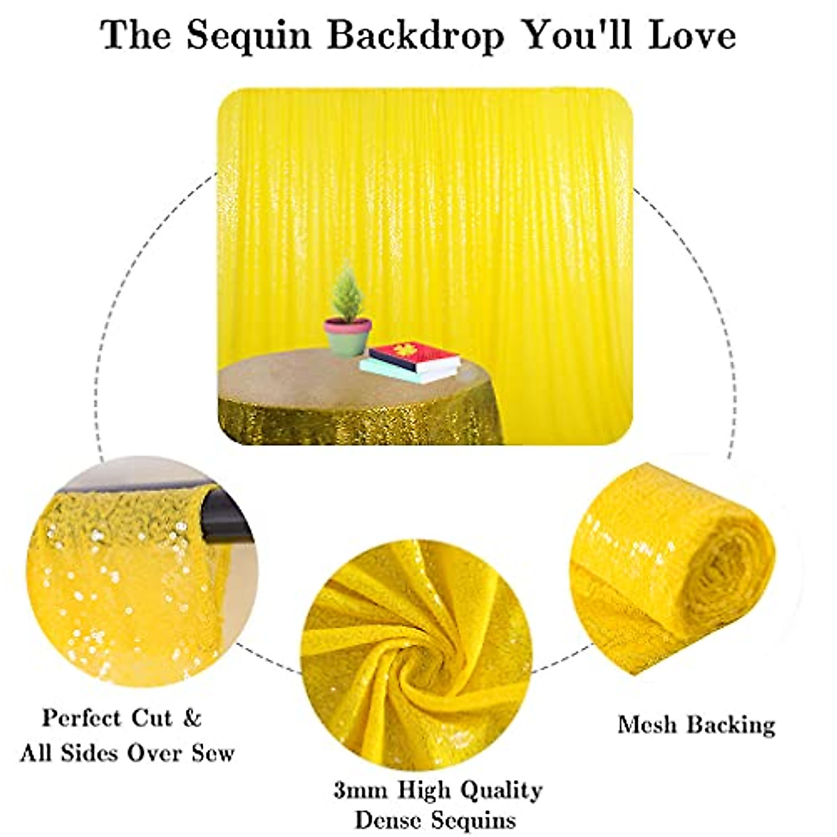 Partisout Sequin Backdrop Curtain 4ftx7ft Sequence Backdrops Party Glitter Background Sparkle Wedding Photo Shimmer Curtains (Yellow)