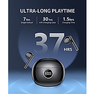 Wireless Earbuds, Bluetooth 5.3 Headphones with Microphone, 37H Playback LED Power Display, In-Ear Headphones Deep Bass, IPX7 Waterproof, Ultra-Light Earphones with Charging Case, Smart Touch, Sport