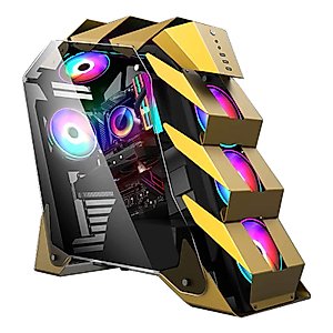 JF-TVQJ Computer Case Gaming Computer PC Case ATX/MICROATX Computer Case RGB, Full Tempered Glass Side Panel - with Metal Frame - Cooling Ready - Expansive Storage, Yellow