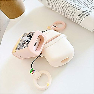 Rertnocnf Compatible with Earbuds Case Airpods 1 & 2, Creative 3D Quickstand Moving Bling Glitter Pearl Milk Tea Cup Cute Soft Silicone Protective Wireless Earphone Charging Case Decoration