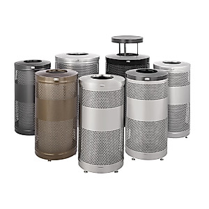 Rubbermaid Commercial Products Perforated Steel Trash Can, 25-Gallon, Black, Hands-Free Indoor/Outdoor Garbage Bin for Mall/Stadium/Office/Lobby/Restaurant