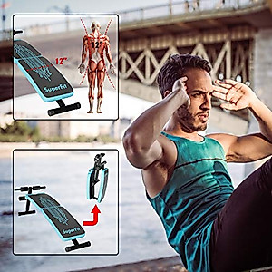 Goplus Sit Up Bench Adjustable, Foldable Abdominal Training Workout Slant Bench, Decline Curved Ab Bench with 4 Adjustable Height Settings (Blue)