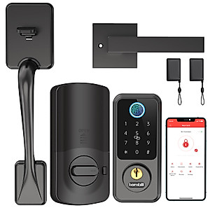 Hornbill Smart Lock with Front Door Handle Set - Keyless Entry Door Lock with Handleset - Smart Deadbolt Door Lock for Front Door - Bluetooth Door Lock with Keypad - Fingerprint Biometric Auto Lock