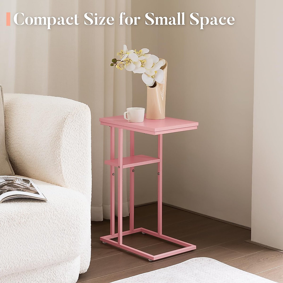 Yoobure C Shaped End Table, Side Table for Couch and Bed, Small Side Table for Small Spaces, Living Room, Bedroom, Rustic Snack Table