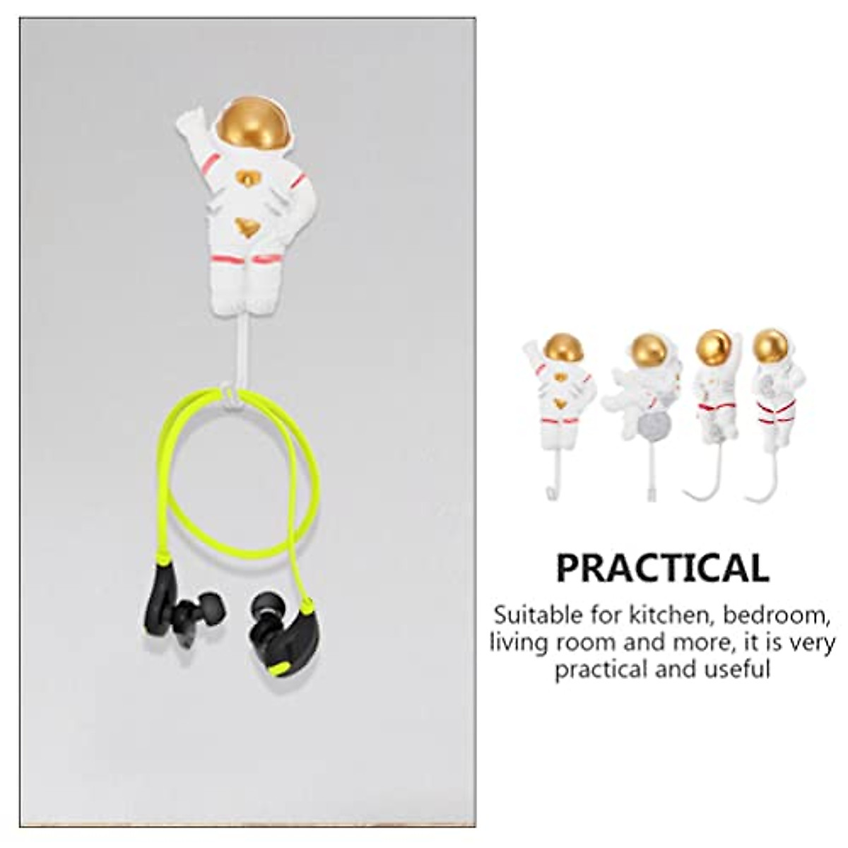 FOMIYES 4Pcs Astronaut Shape Storage Hooks Wall Mounted Coat Hooks Resin Self- Adhesive Towel Keys Hanger for Room Entryway Bathroom