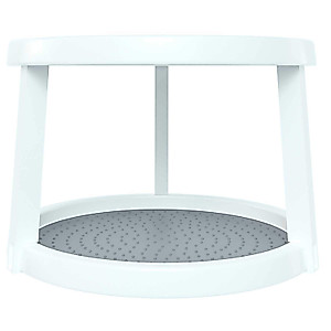 Home Intuition 2-Tier Twin Turntable Non Skid Lazy Susan 8.75 Inch Inner 9.75" Outer Diameter for Cabinets and Pantry, White Grey