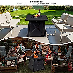 Toolsempire 30 Inch Outdoor Fire Table, 50,000 BTU Gas Fire Pit Table with Metal Tabletop, Lid, Lava Rock, Electric Igniter & Hideaway Tank Holder, Propane Fire Table for Outside, Garden, Party(Black)