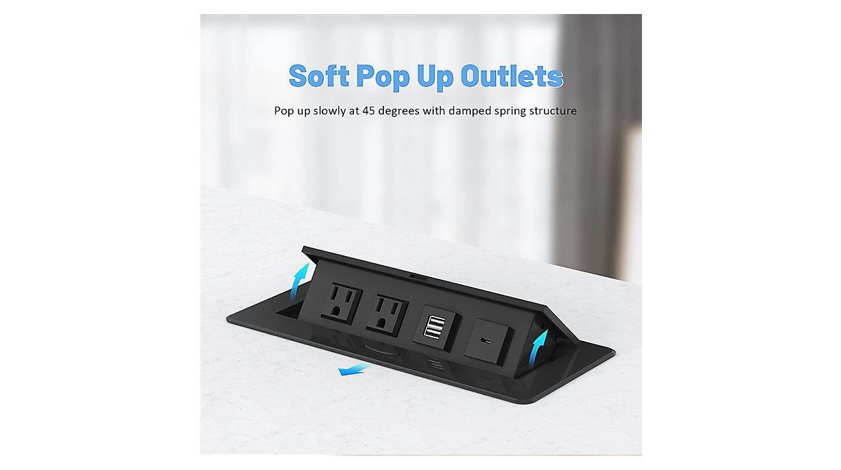 Pop Up Power Strip with PD 30W USB Ports, Recessed Power Grommet Outlet ...