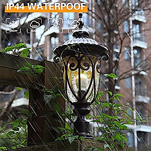 GOALPLUS Dusk to Dawn Outdoor Post Light Fixture 24" High Bronze Post Lantern with Pier Mount, Exterior Pole Lighting with Seeded Glass for Yard, Garden, Patio and Pathway, 2 Pack, LMMS0519-M-2P
