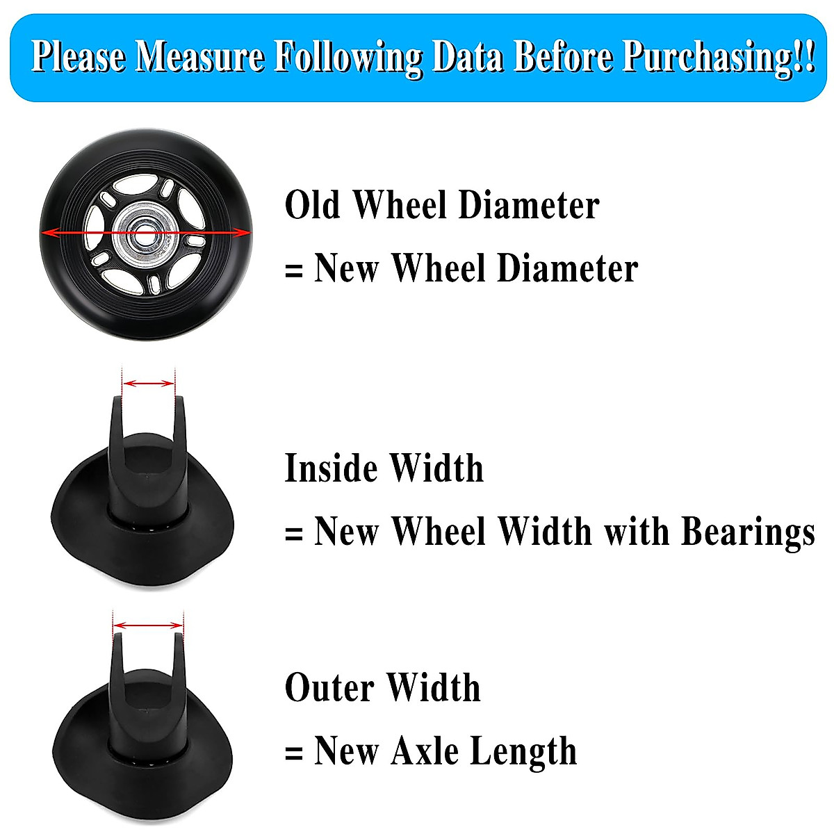 OwnMy 70mm x 24mm Luggage Suitcase Replacement Wheels, Rubber Swivel Caster Wheels Bearings Repair Kits, A Set of 2