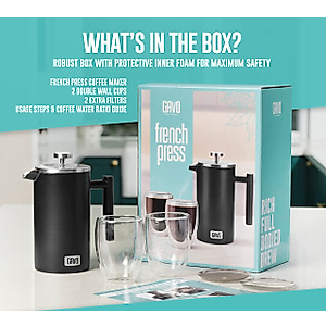 French Press Coffee Maker 34oz - set of 2 Double-Wall Insulate Glass 12oz - Tea Press Insulated Stainless Stainless French Press - 2 Extra Filters - Black Coffee Press