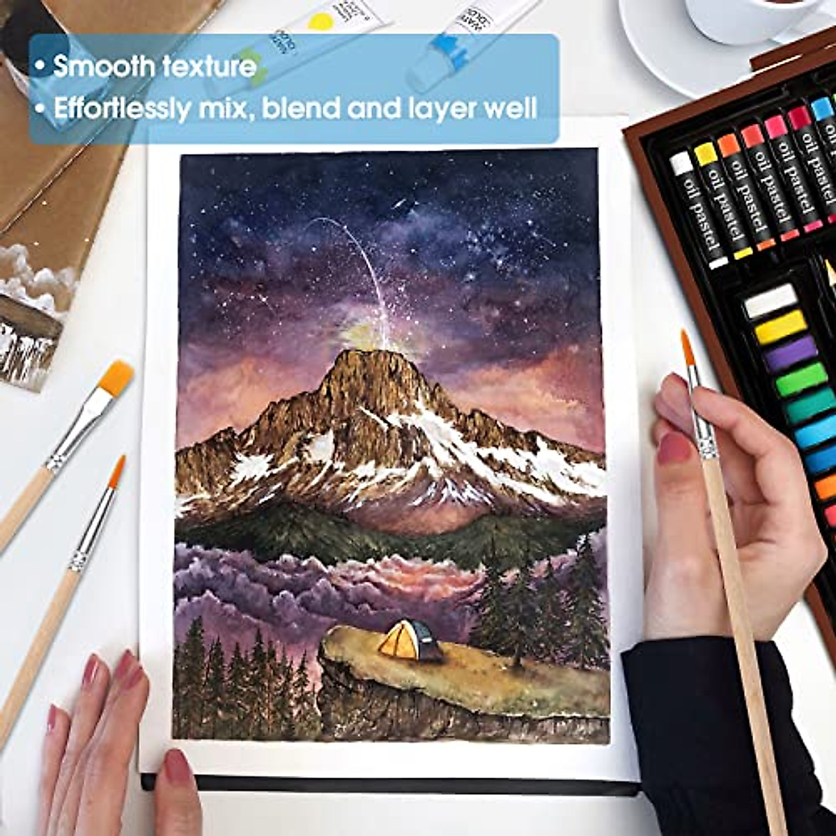 Art Supplies, Vigorfun Deluxe Wooden Art Set Crafts Drawing Painting Kit with 2 Sketch Pads, Oil Pastels, Acrylic, Watercolor Paints, Creative Gifts Box for Adults Artist Kids Teens Girls