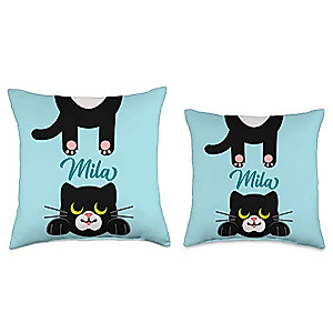 Kitty Cat Mila Name Gifts Mila Name Gift Girls Personalized Kitty Cat Bedroom Decor Throw Pillow, 16x16, Multicolor