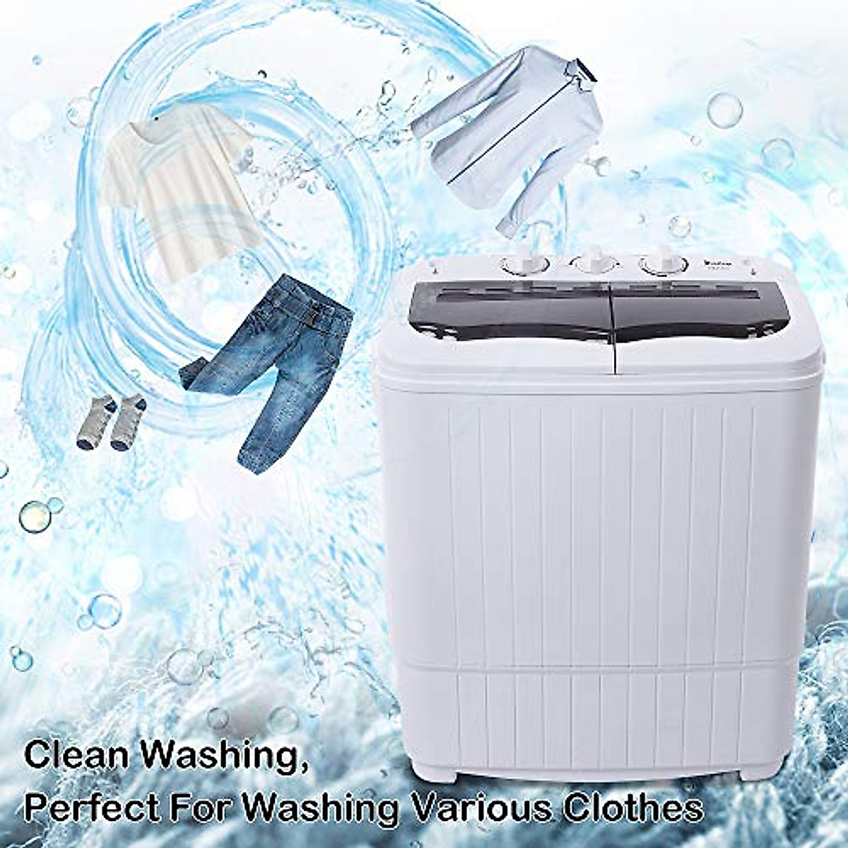 Imseigo Compact Portable Washing Machine,Mini Compact Twin Tub with Built-in Drain Pump Washer 14.3Lbs Semi-automatic Spain Spinner Portable Washer for Camping, Apartments, Dorms, College Rooms,Grey