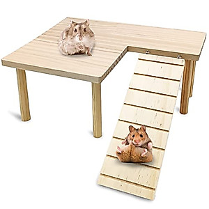 BNOSDM Wooden Hamster Platform with Legs Small Animal Standing Platform Exercise Toy Cage Accessories for Syrian Dwarf Hamsters Guinea Pigs Gerbils Degus Chinchillas Mice Bird