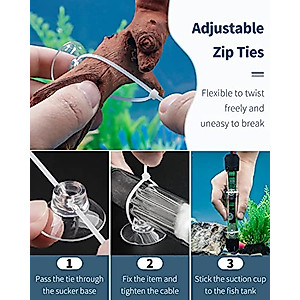Pawfly 20 Pack Aquarium Suction Cups with Clips and Adjustable Zip Ties Cables Fish Tank Tools for Binding Moss Holding Airline Tubing Decorations Shrimp Nests and Reptile Hammocks