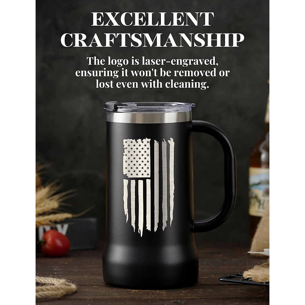 Onebttl Gifts for Men, American Citizenship Gifts for for Dad, Grandpa, Uncle, Brother, Boyriend, Husband, Stainless Steel Beer Stein Tumbler, 24oz Beer Mug with Lid