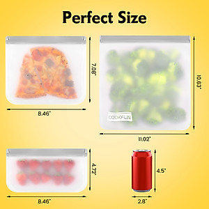 COOKFUN Reusable Freezer Bags 10 Pack, 3 Reusable Gallon Size Bags, 4 Reusable Sandwich Bags Ziplock Containers, 3 Resuable Snack Bags for Kids Adults, Kitchen Fridge Organization and Storage