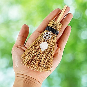 Soulnioi Crystal Witch Mini Broom Straw Broom With Crystal Pendant Decoration and Opal White Magic Necklace