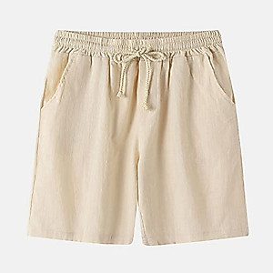 Men's 7 Inch Inseam Linen Shorts Classic-Fit Drawstring Elastic Waist Pleat Front With Pocket Outdoor Sport Gym 5 Inch Inseam With Liner Khaki 2X
