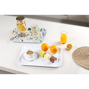 FlosSolis 15.1"x11.3" White Serving Tray Set of 2, Melamine Rectangular Serving Tray/Platters Stackable Sturdy and Easy Clean for Serving Food,Fruit,Desserts,Breakfast,Meals,BPA Free