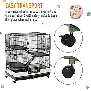 PawHut 4-Level Small Animal Cage Hutch with Wheels, Removable Tray, Platform and Ramp for Rabbit Bunny, Chinchillas, Ferret, Hedgehog & Gerbils